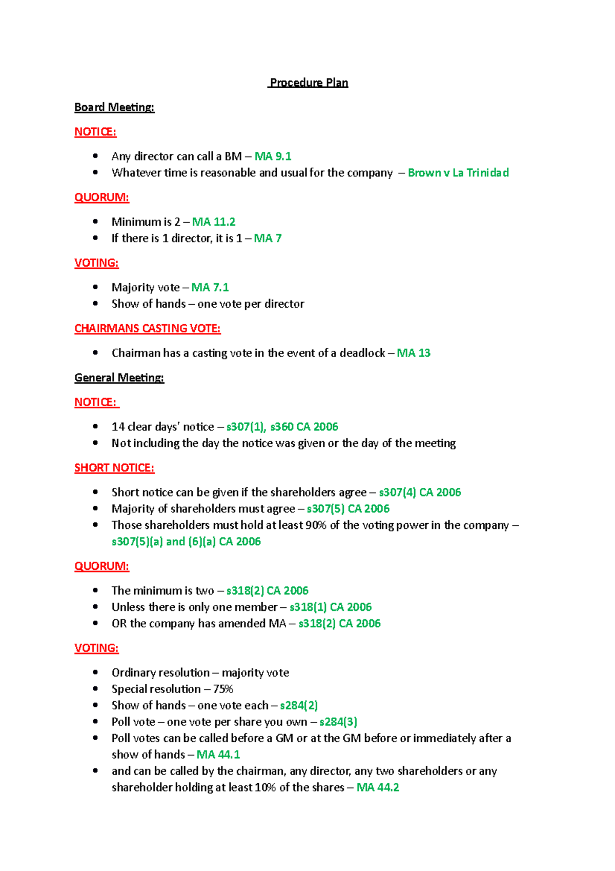 Procedure PLAN - Procedure Plan Board Meeting: NOTICE: Any director can ...
