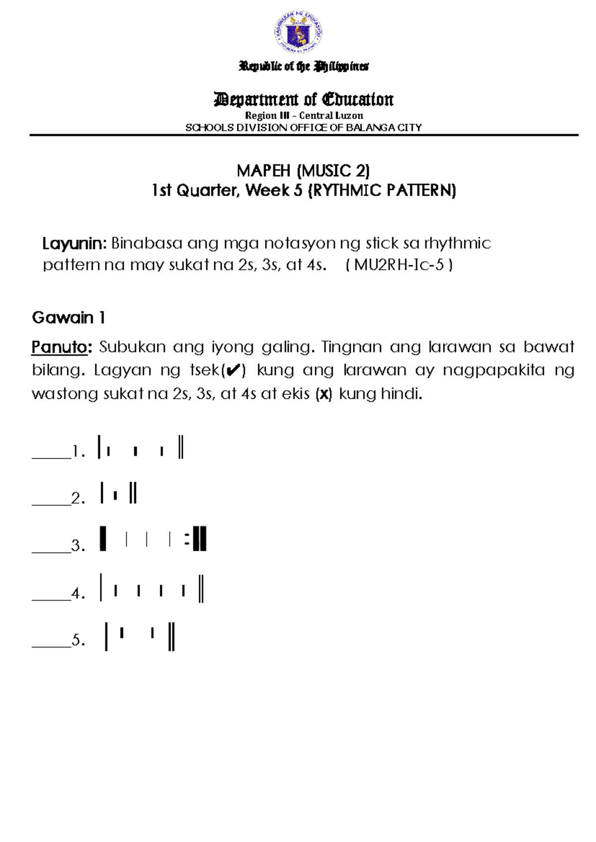 Grade 2 Mapeh Activity Sheets - Republic of the Philippines Department ...