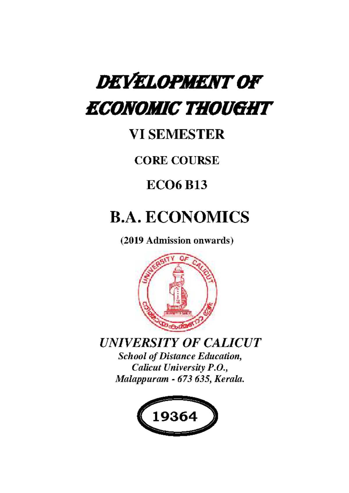 SLM-Development of Economic Thought - DEVELOPMENT OF ECONOMIC THOUGHT ...