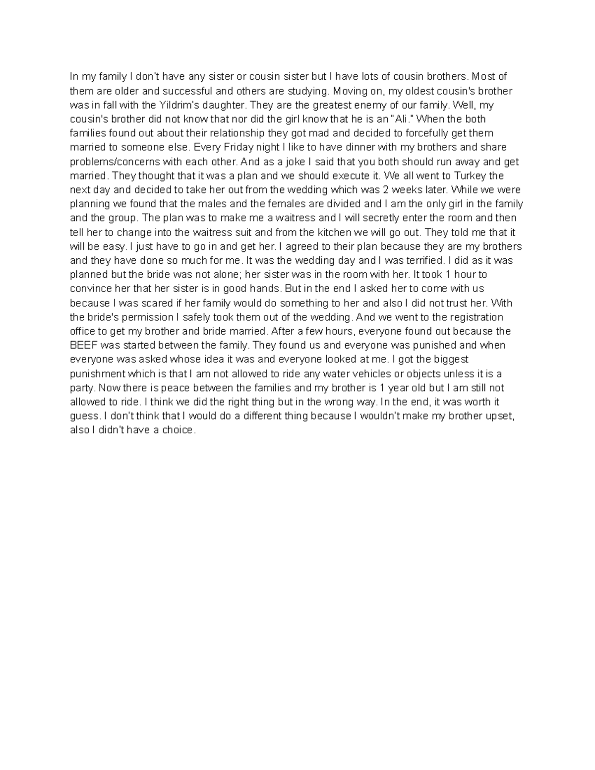 Pain - story essay - In my family I don’t have any sister or cousin ...