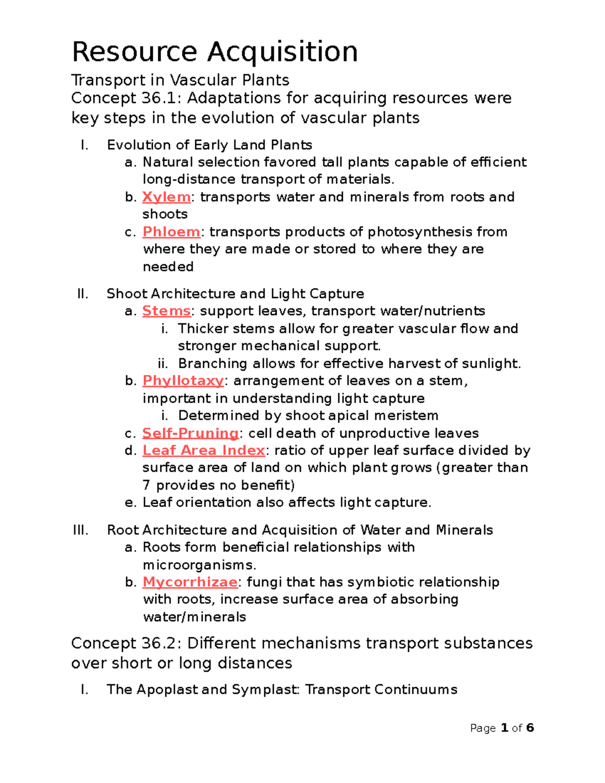 Chapter 36 Notes - Transport in Vascular Plants Concept 36: Adaptations ...