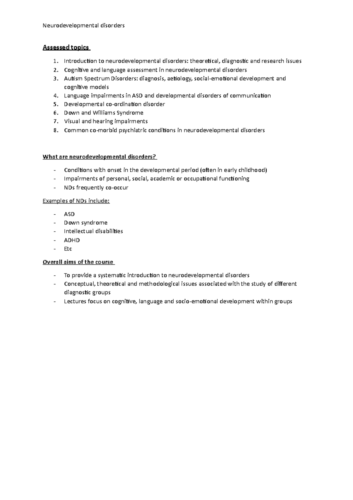 Lecture 1 - Introduction to neurodevelopmental disorders: theoretical ...