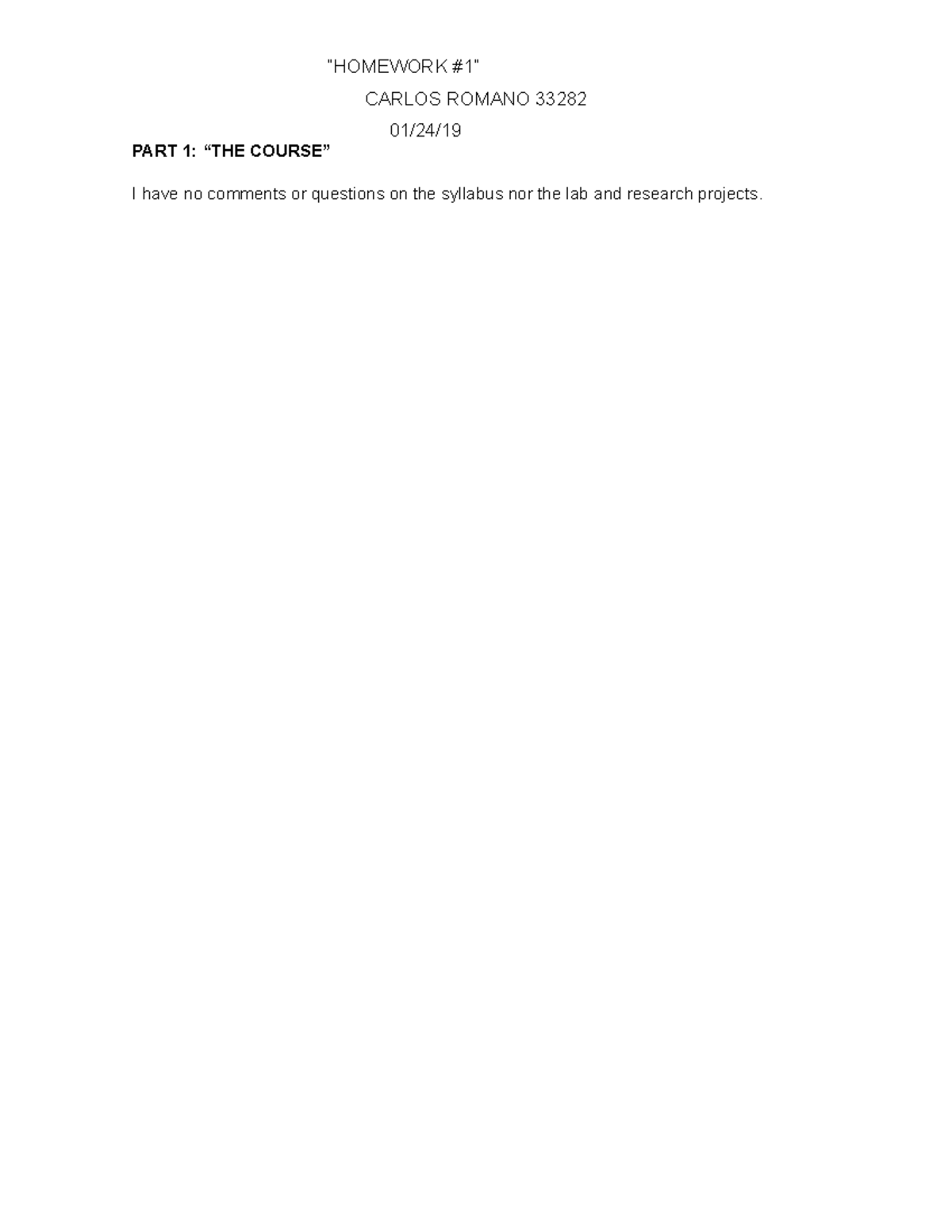 Homework #1 - Primera tarea de la classe - “HOMEWORK #1” CARLOS ROMANO ...