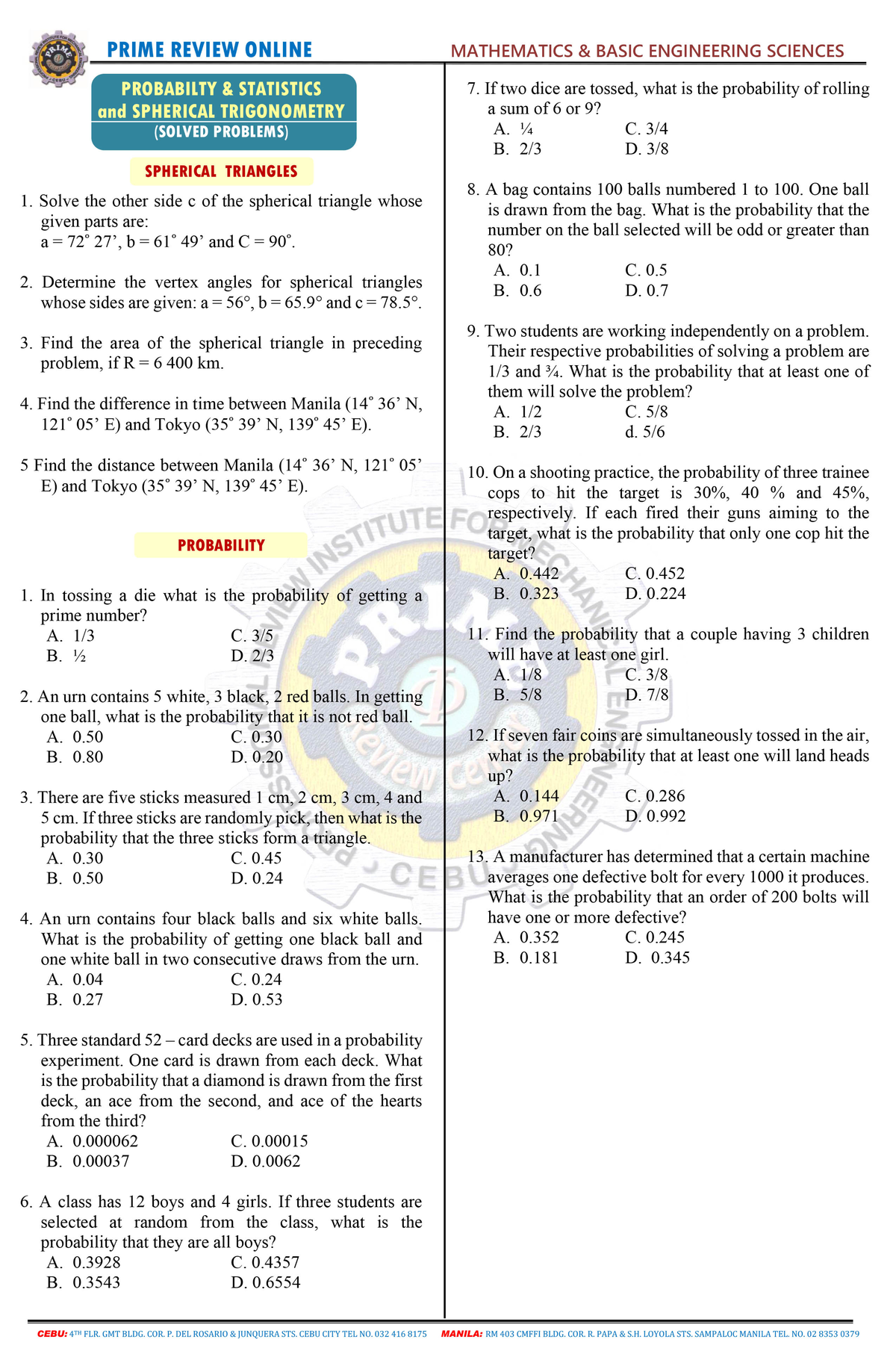 Probability & Statistics & Solved Problems - PRIME REVIEW ONLINE ...