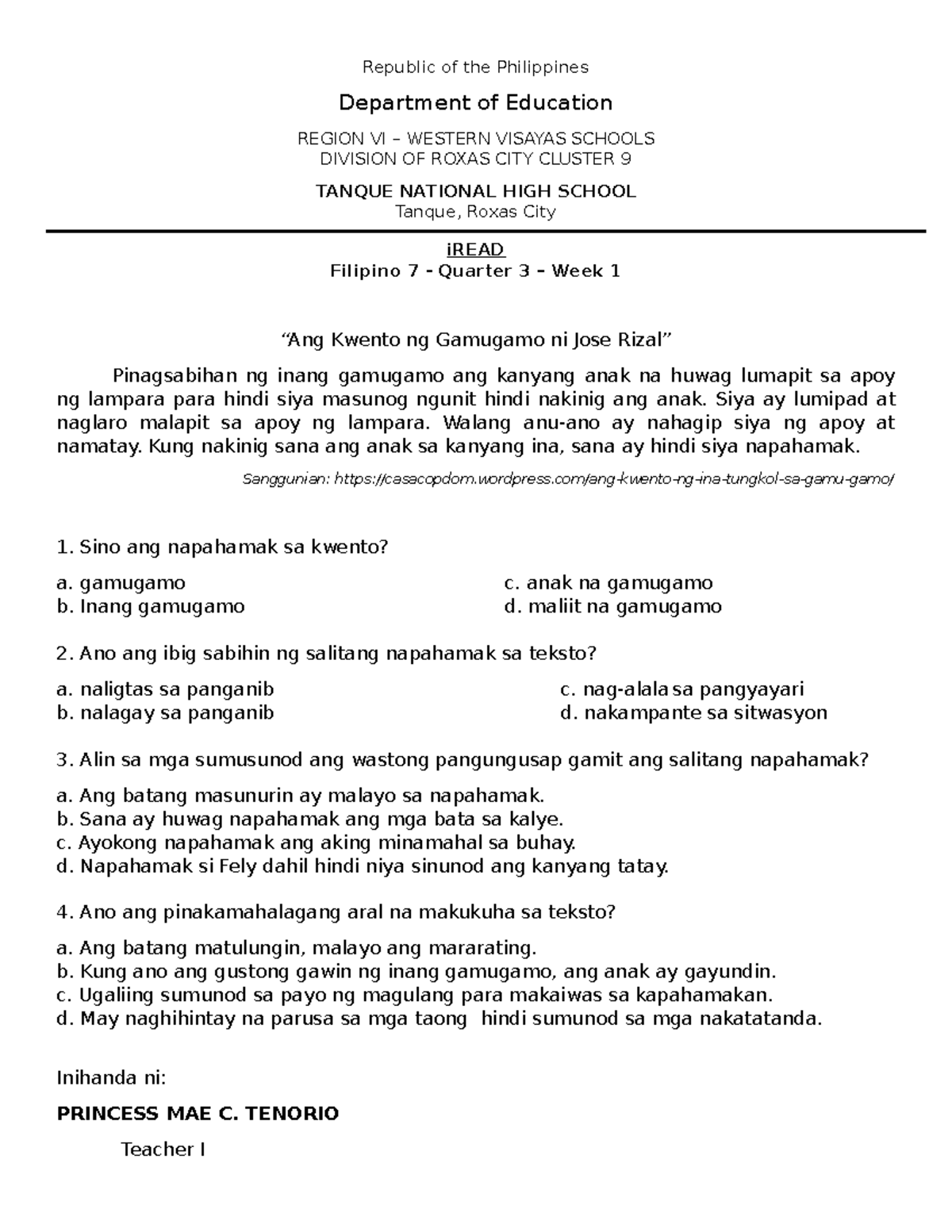 Iread Filipino 7 - Pagbasa sa mga Bata - Republic of the Philippines ...