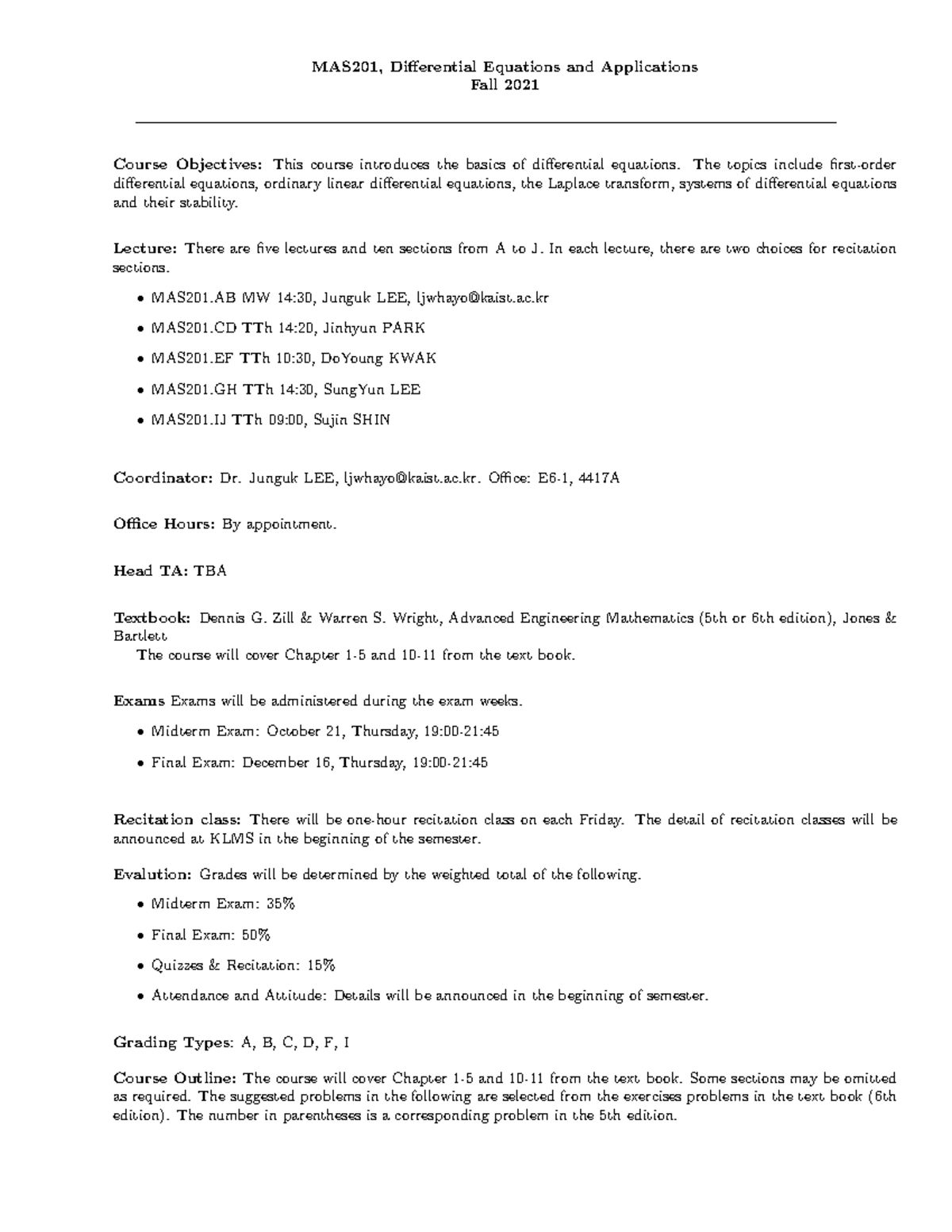 MAS201 Syllabus 210723 - MAS201, Differential Equations and ...