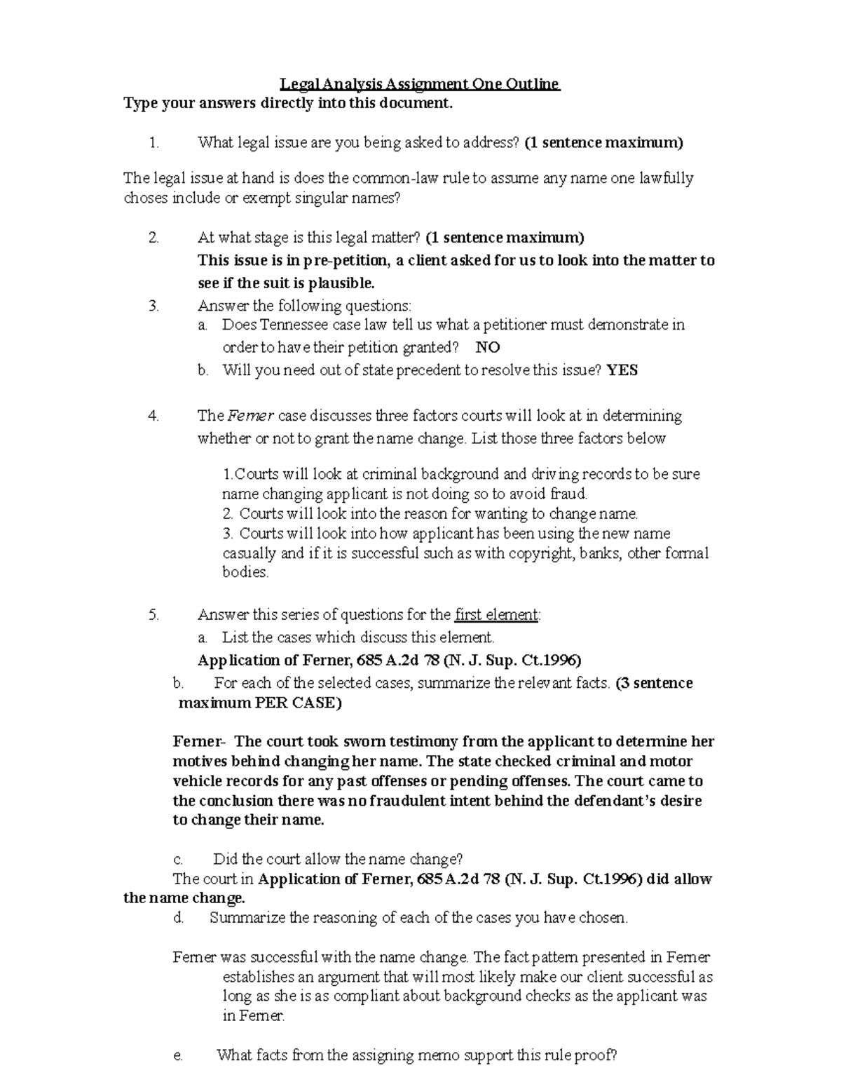 Assignment One Outline - Legal Analysis Assignment One Outline Type ...