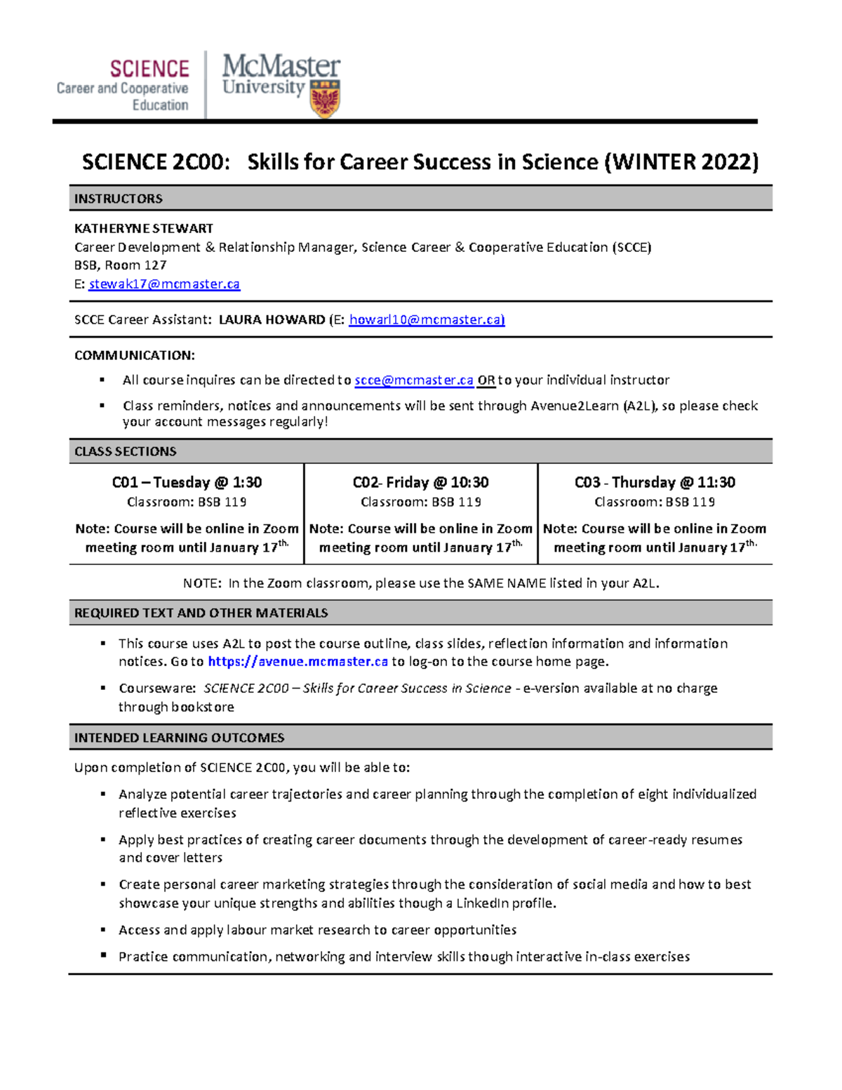 NEW Winter 2022 - 2C00 Course Syllabus - Science 2C00 - McMaster - Studocu