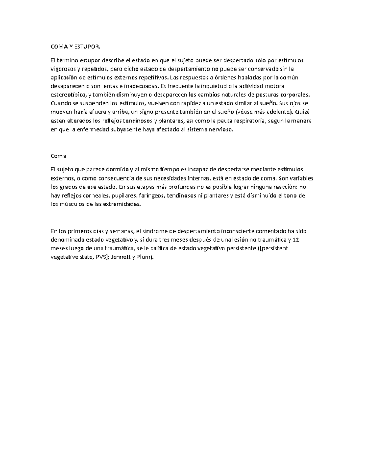 COMA Y Estupor - Apuntes coma - COMA Y ESTUPOR. El término estupor ...