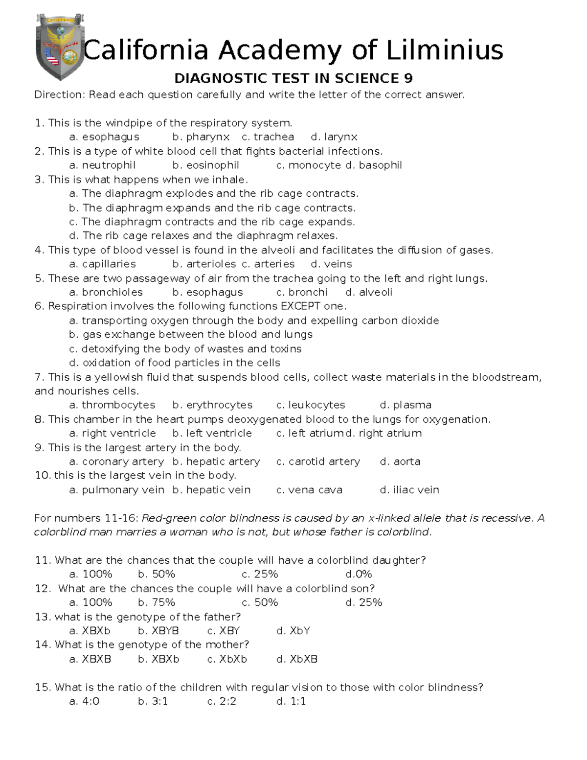 430608639 - Science Diagnostic - California Academy of Lilminius ...