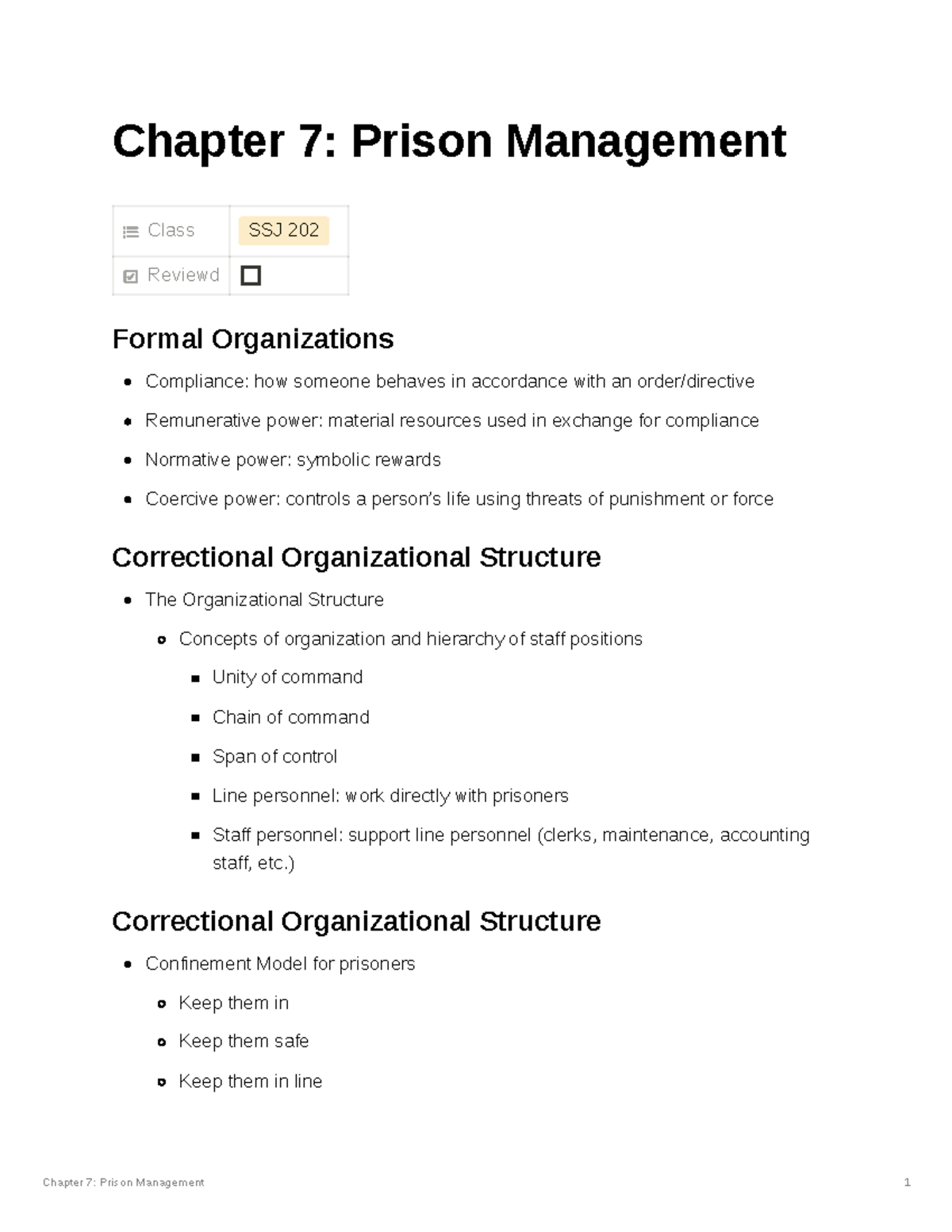 SSJ 202 CHAPTER 7 - Prison Management - Chapter 7: Prison Management ...