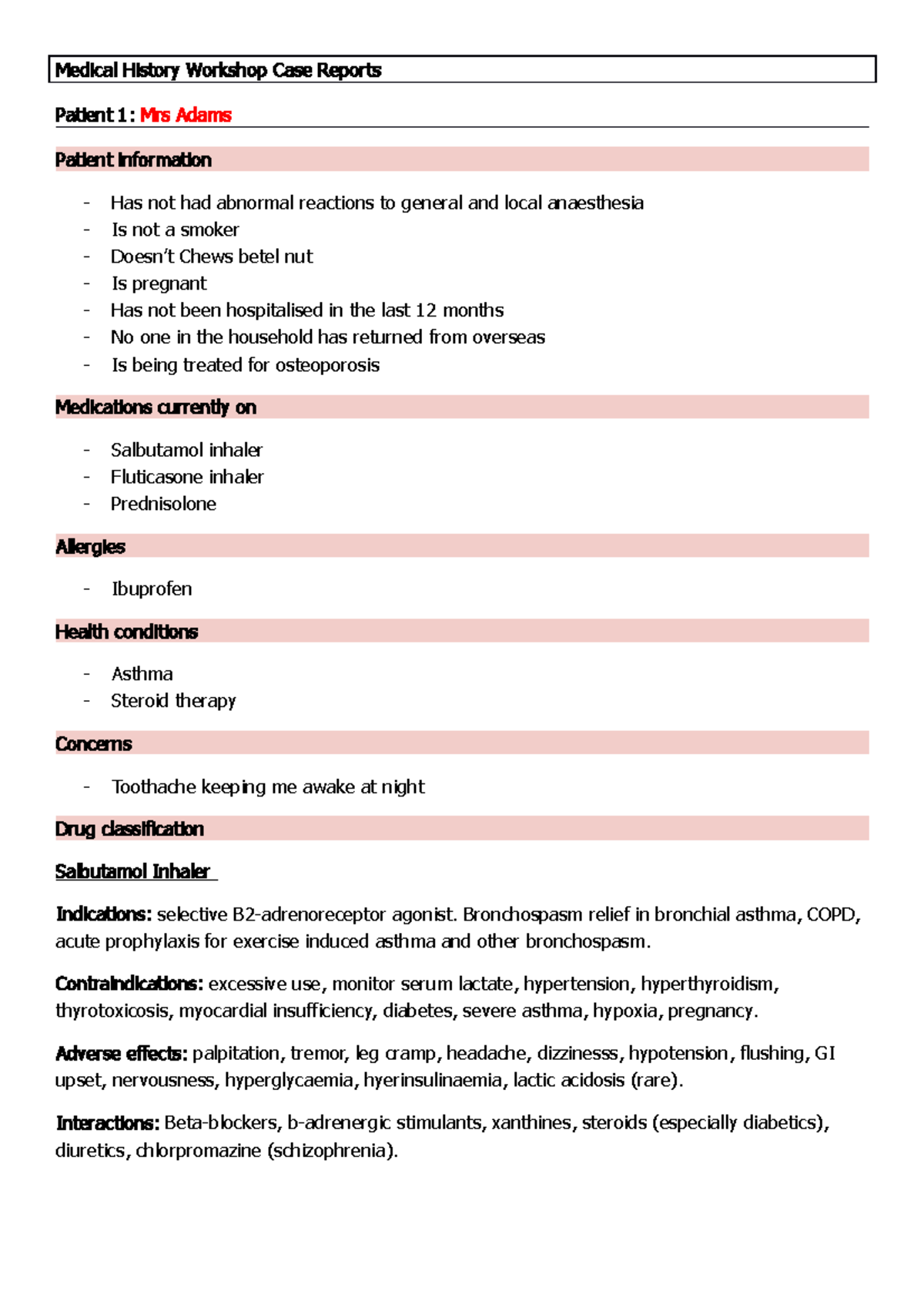 Medical History Exam Notes - Medical History Workshop Case Reports ...
