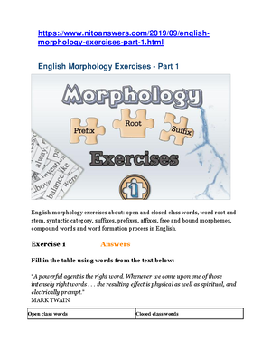 Morphological Analysis Exercises - nitoanswers/2019/11/morphologica l-analysis-exercises - Studocu