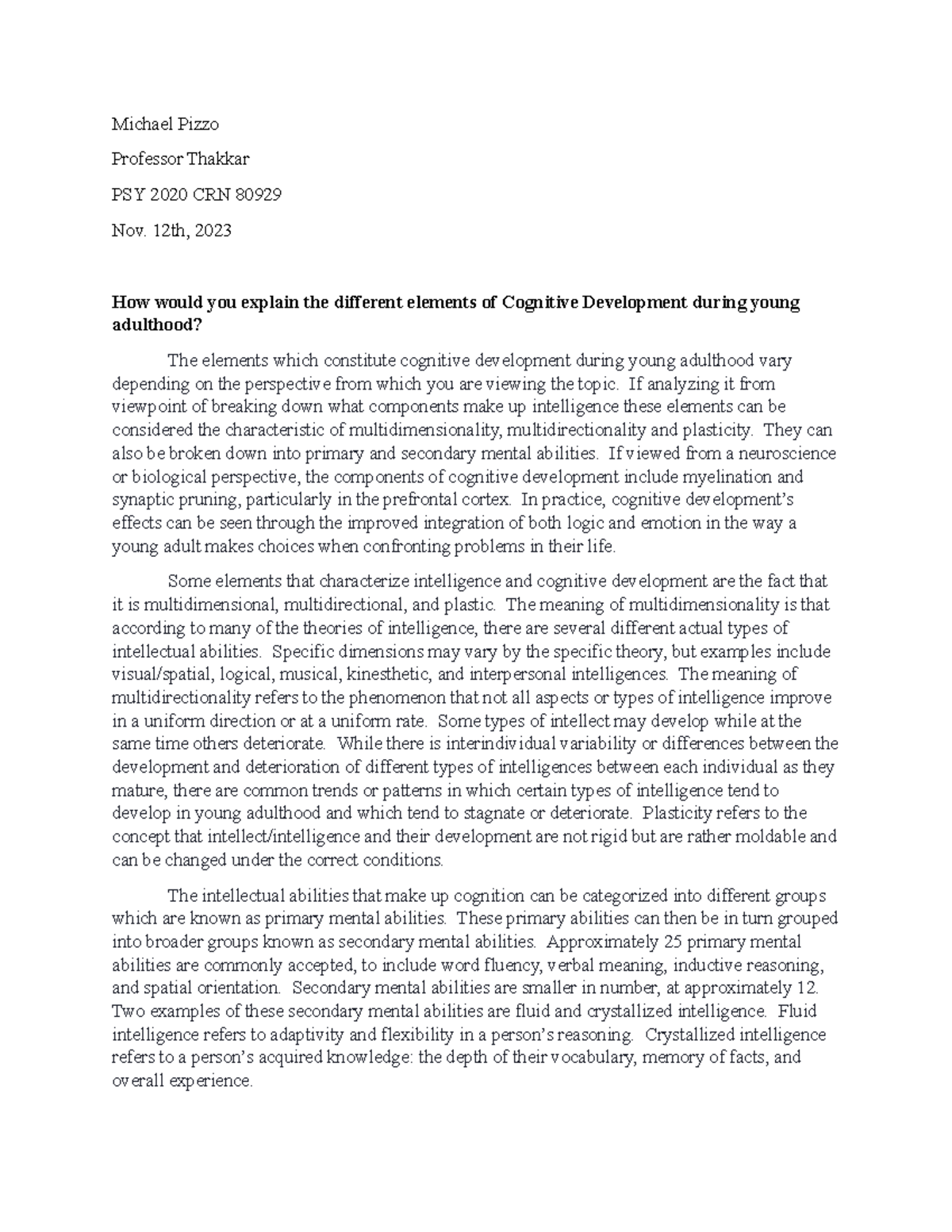 Psy 2020 Essay 9 - How would you explain the different elements of ...