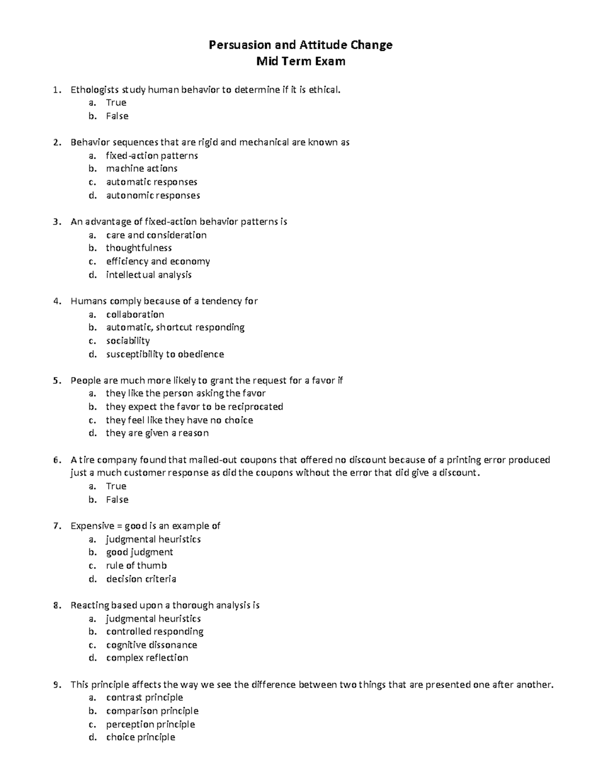 Mid Term Exam Persuasion and Attitude Change - Persuasion and Attitude ...