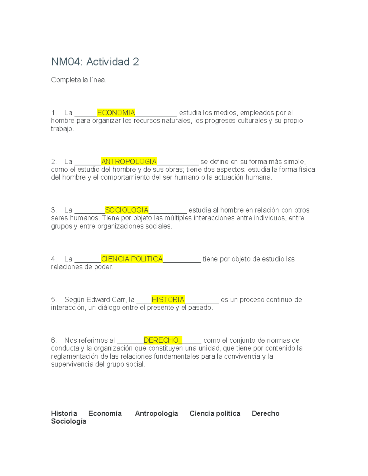 NM04-2 - EJERCICIO 2 - NM04: Actividad 2 Completa la línea. La ECONOMIA ...