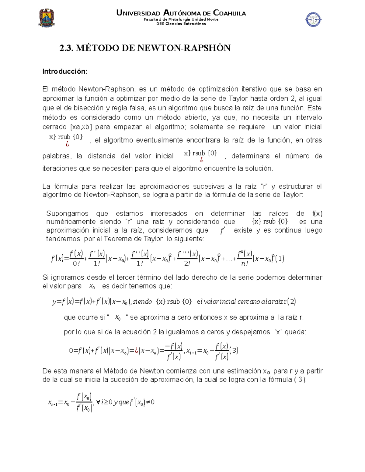 Metodo de Newton Raphson y Secante - Métodos Numéricos - UAdeC - Studocu