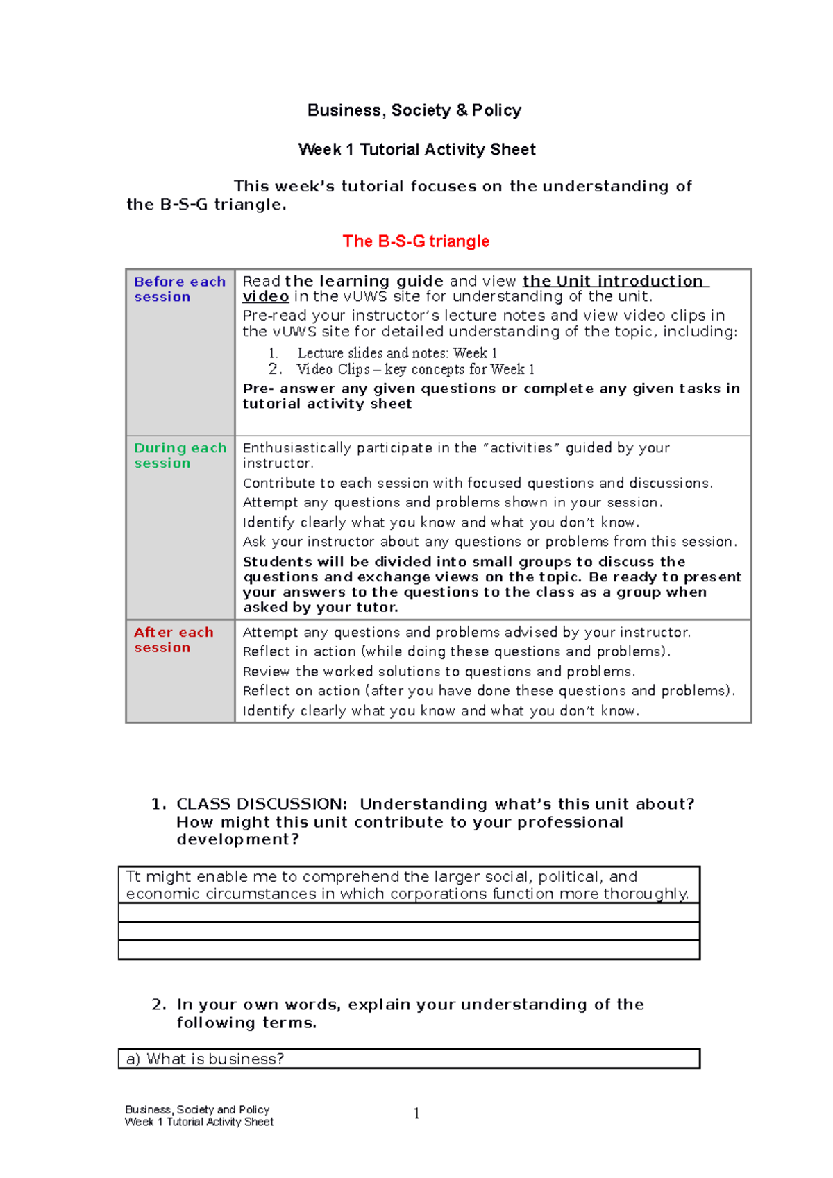 Week 1 Tutorial Activity Sheet - Business, Society & Policy Week 1 Tutorial Activity Sheet This ...