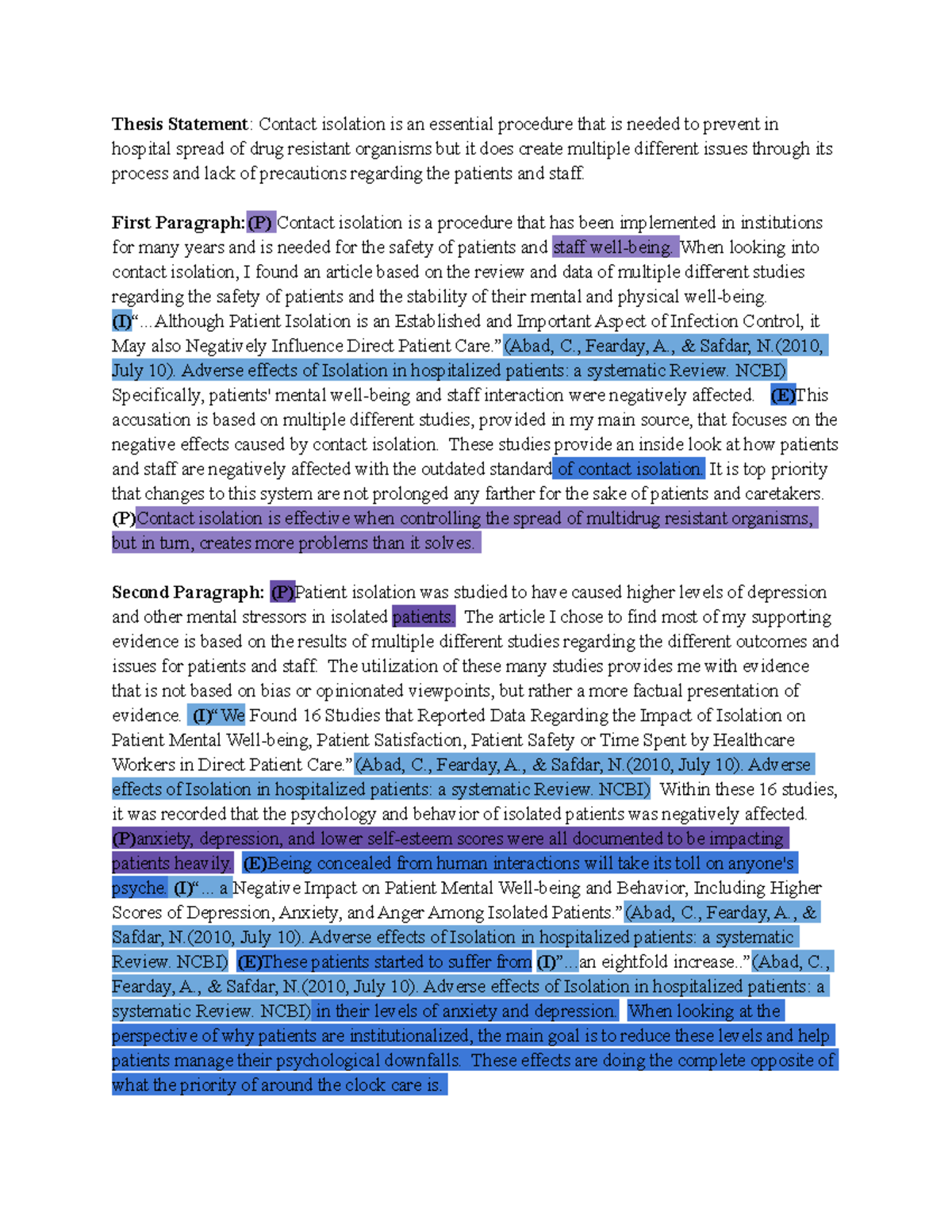Reverse Outline - Thesis Statement : Contact isolation is an essential ...