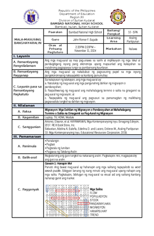 Mala-Masusing Banghay Aralin sa Araling Panlipunan 10 - Republic of the Philippines Department ...