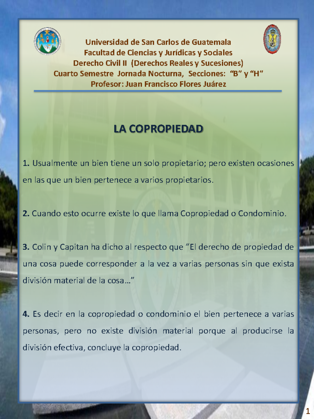 La Copropiedad DCII Clase No. 12 - 1 Facultad de Ciencias y Jurídicas y ...