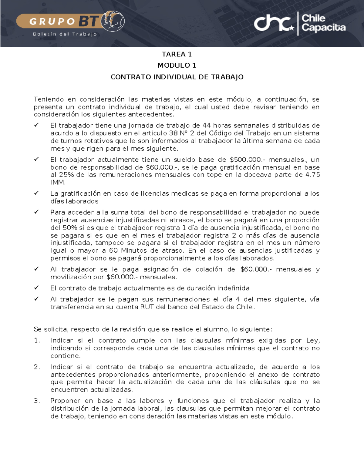 Tarea Modulo 1 Contrato DE Trabajo - TAREA 1 MODULO 1 CONTRATO INDIVIDUAL DE TRABAJO Teniendo en ...