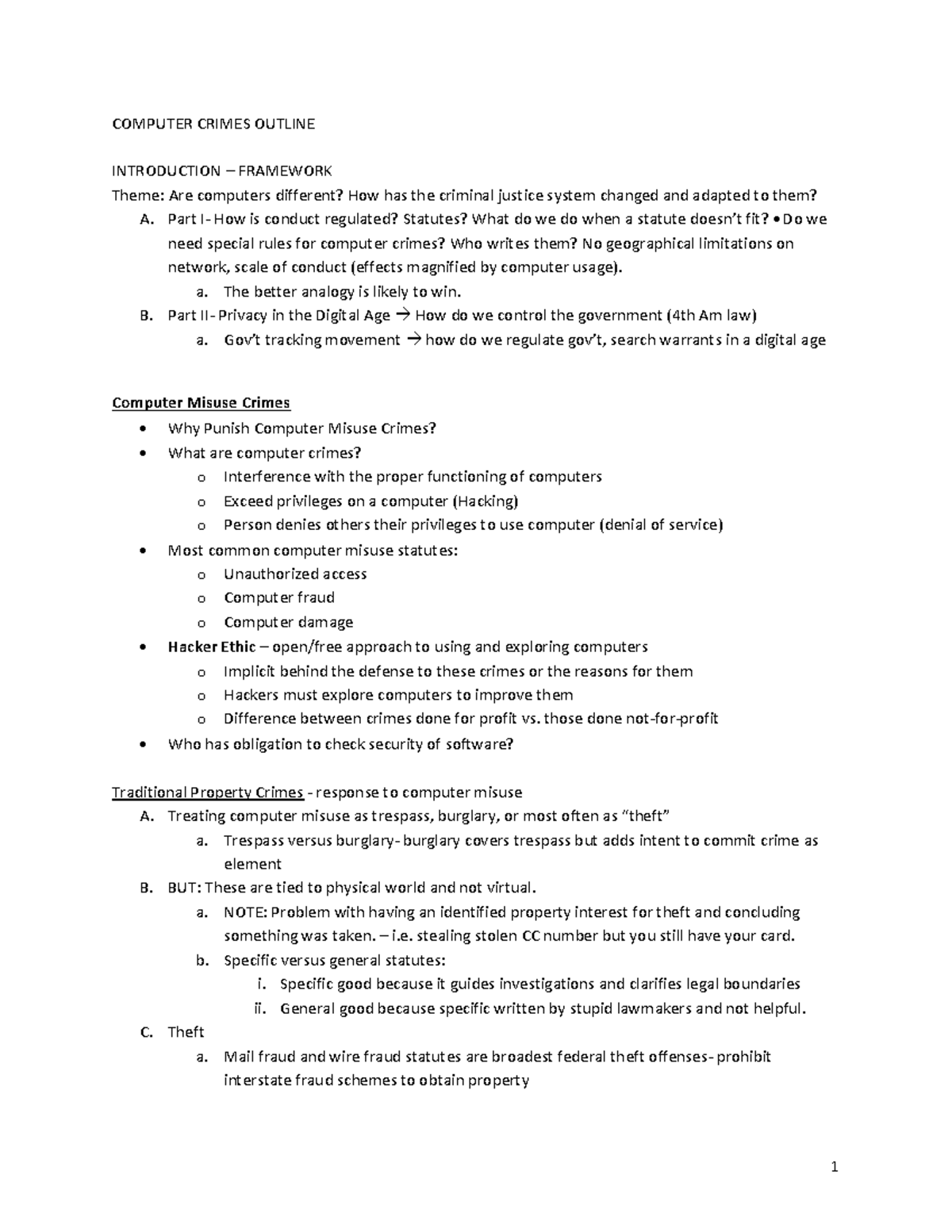 Computer Crimes Outline - Warning: TT: undefined function: 32 COMPUTER ...