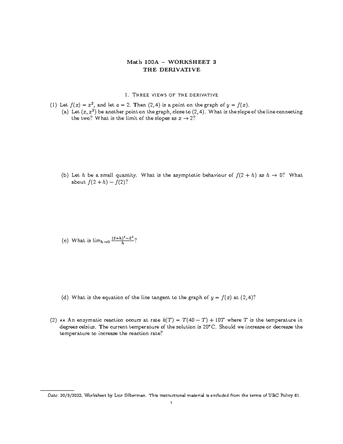 03 Derivatives - practice worksheet - Math 100A – WORKSHEET 3 THE ...