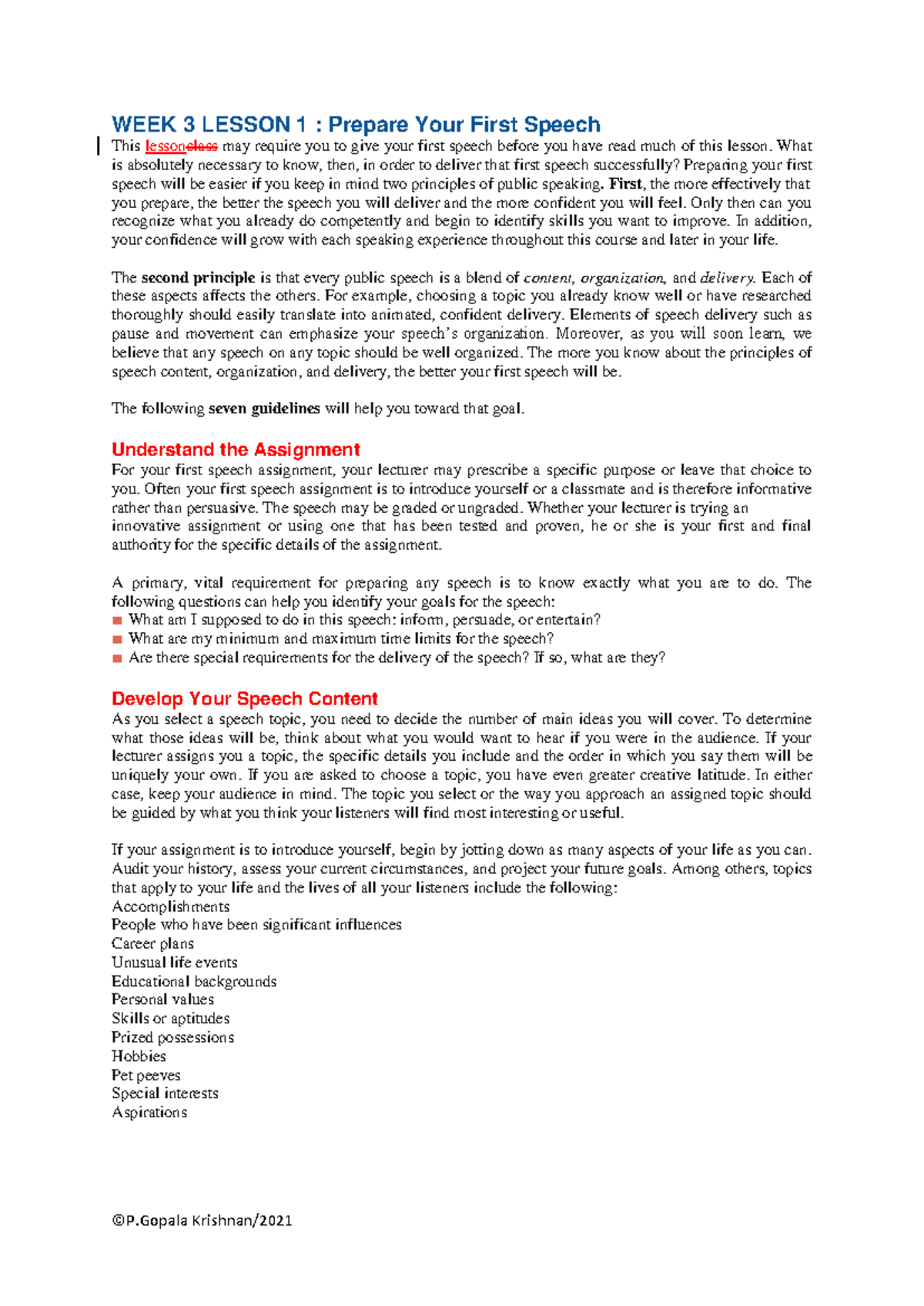 speech notes for beginners - WEEK 3 LESSON 1 : Prepare Your First ...