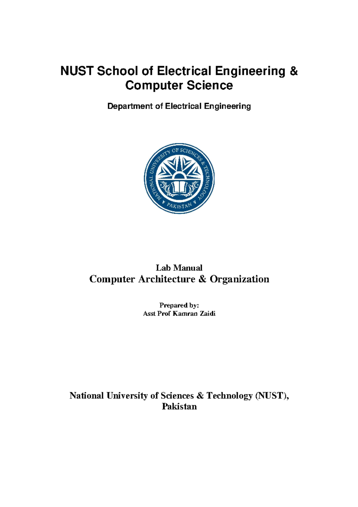 Computer Arch Org Lab Manual 090212 - NUST School of Electrical ...