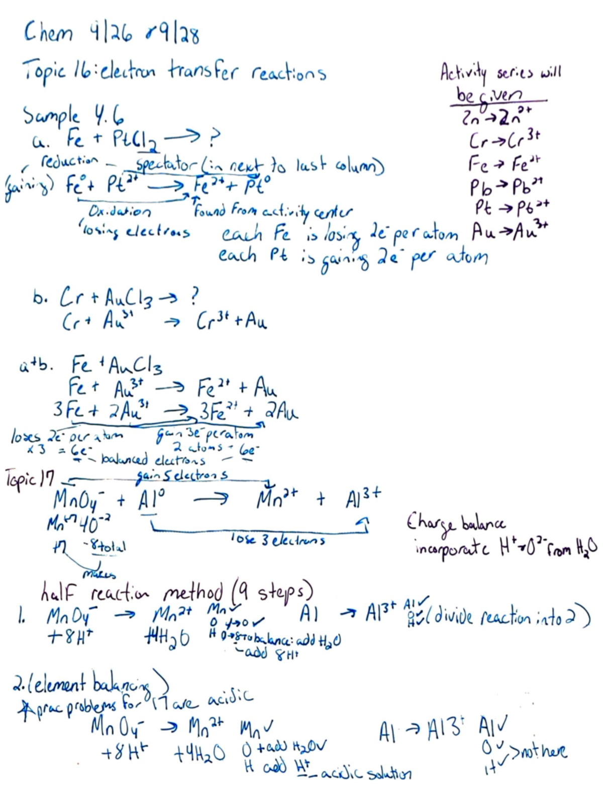 Chem 9-26 09-28 - electron transfer reactions - Chem 9/26 09/ Topic 16 ...
