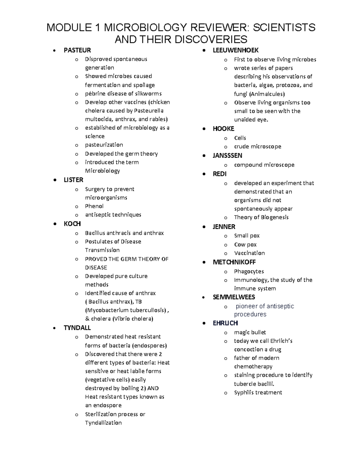 Microbiology Reviewer Scientists AND Their Discoveries - MODULE 1 ...