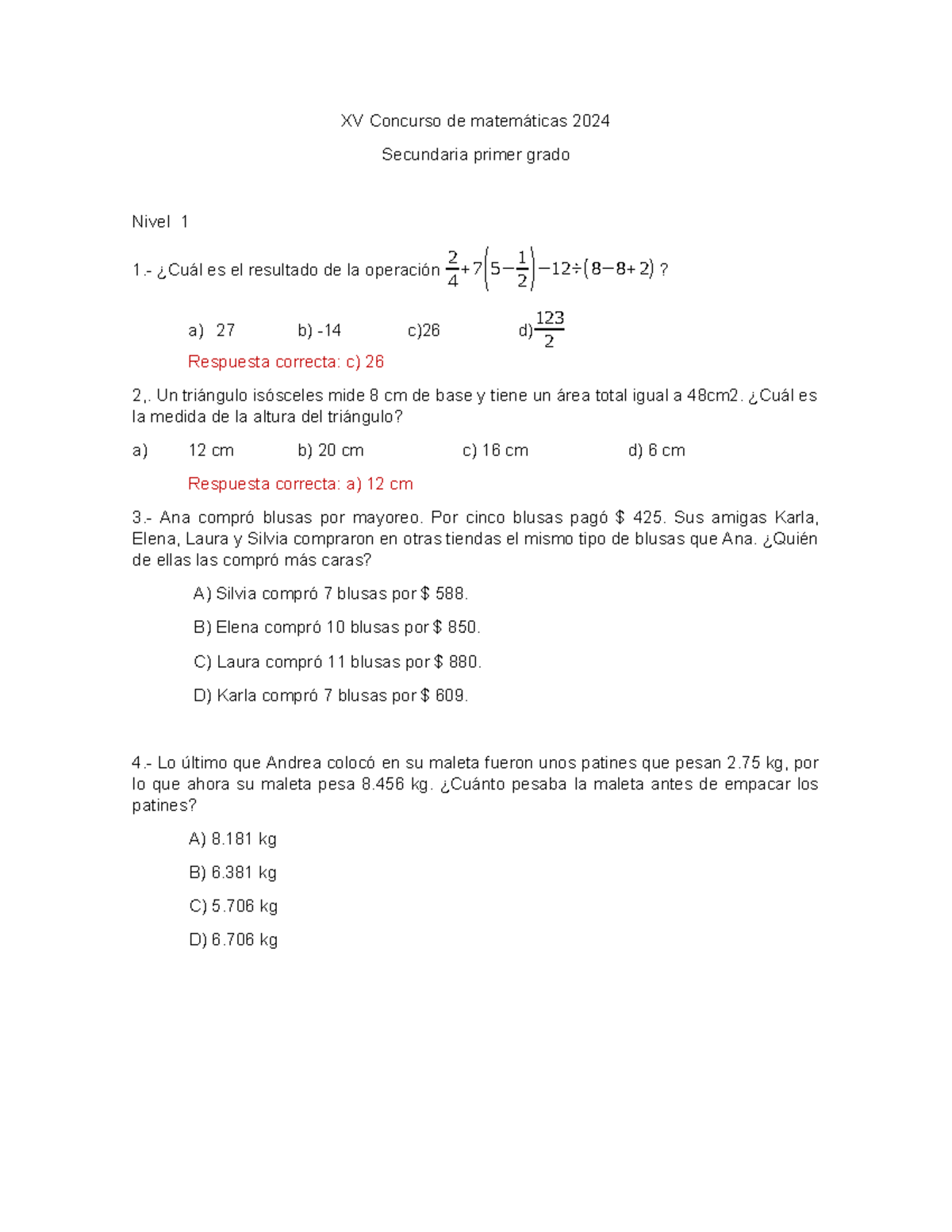XV Concurso de matemáticas 2024 - XV Concurso de matemáticas 2024 ...