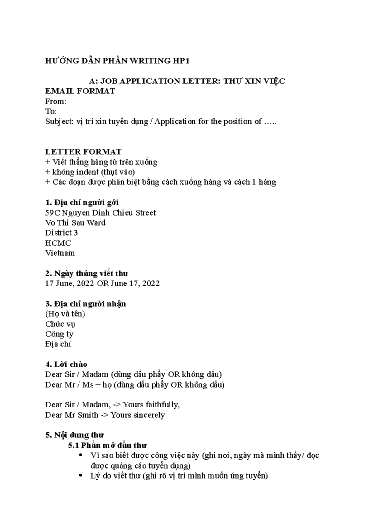 Huong dan Writing HP1 goi SV - HƯỚNG DẪN PHẦN WRITING HP A: JOB ...