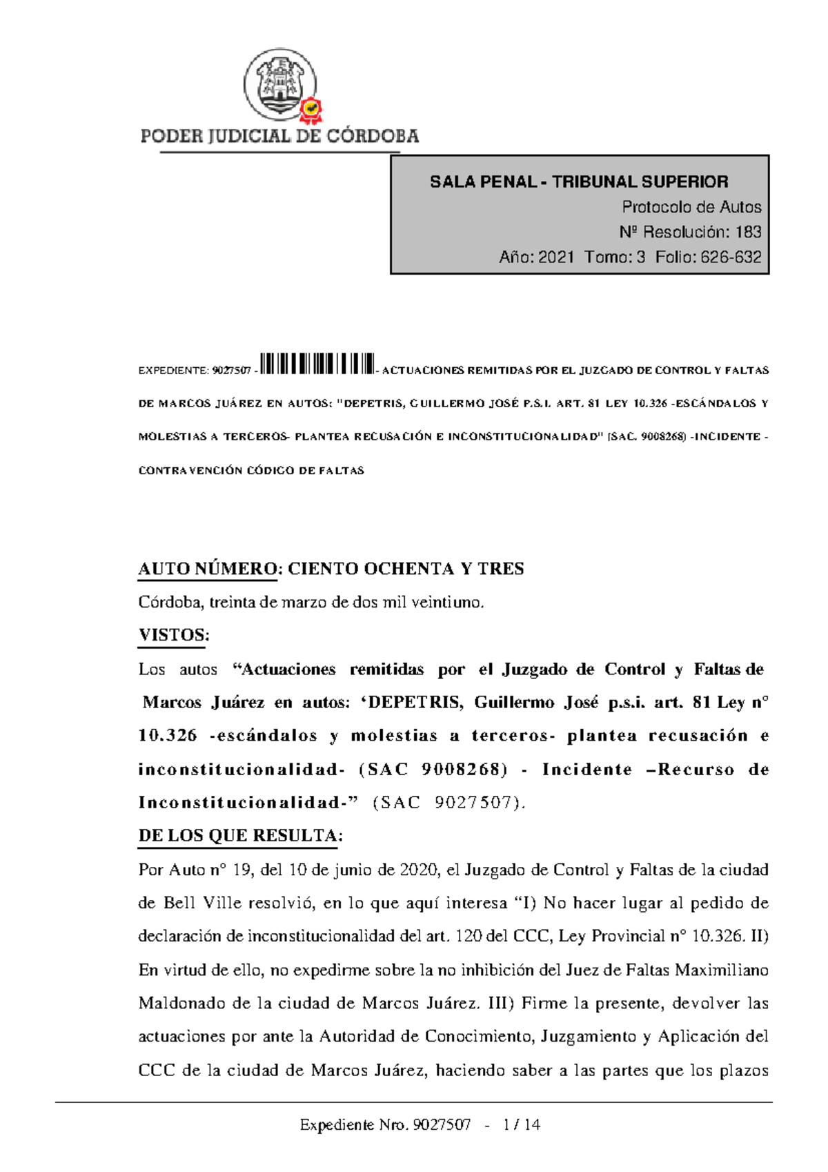 TSJ. 2021. Depetris - fallo - EXPEDIENTE: 9027507 - ACTUACIONES ...