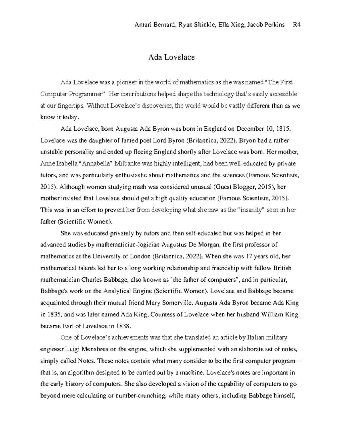Ada Lovelace - Amari Bernard, Ryan Shinkle, Ella Xing, Jacob Perkins R ...