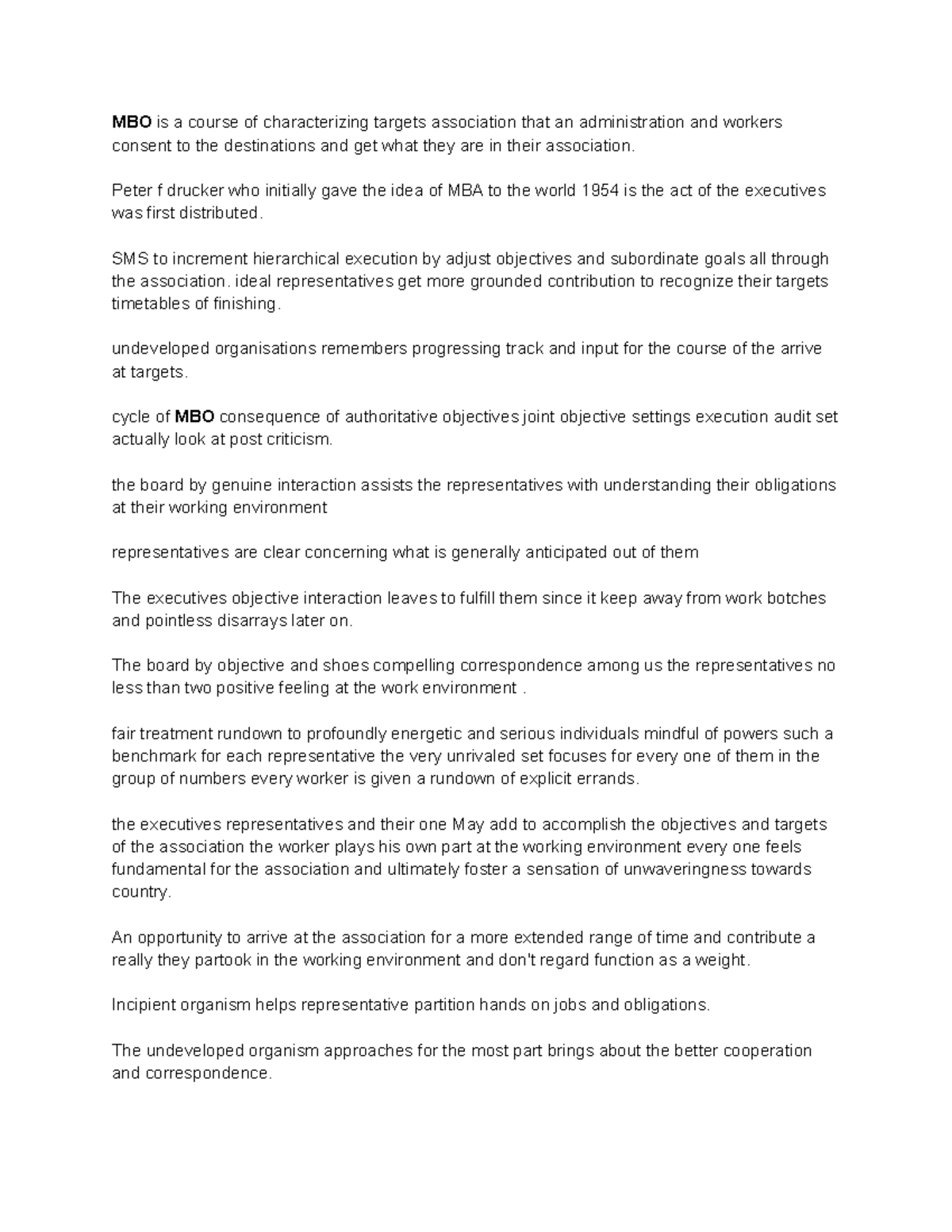 MBO-1 - Management by objectives - MBO is a course of characterizing ...