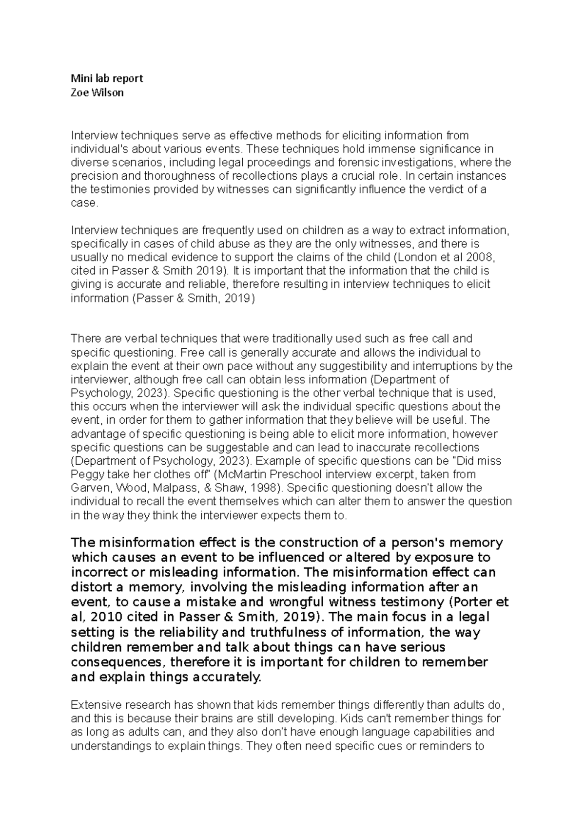 Mini lab report - Mini lab report Zoe Wilson Interview techniques serve ...