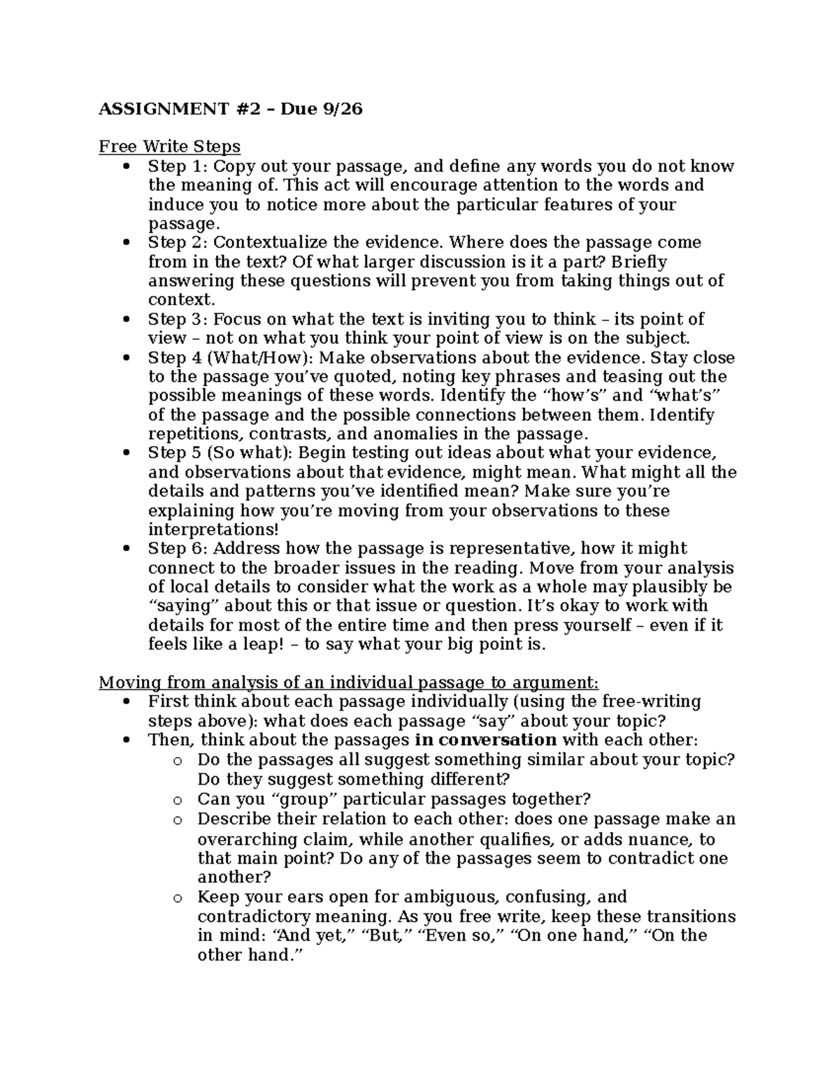 Week 2 Assignment - quotes analysis from readings - ASSIGNMENT #2 – Due ...