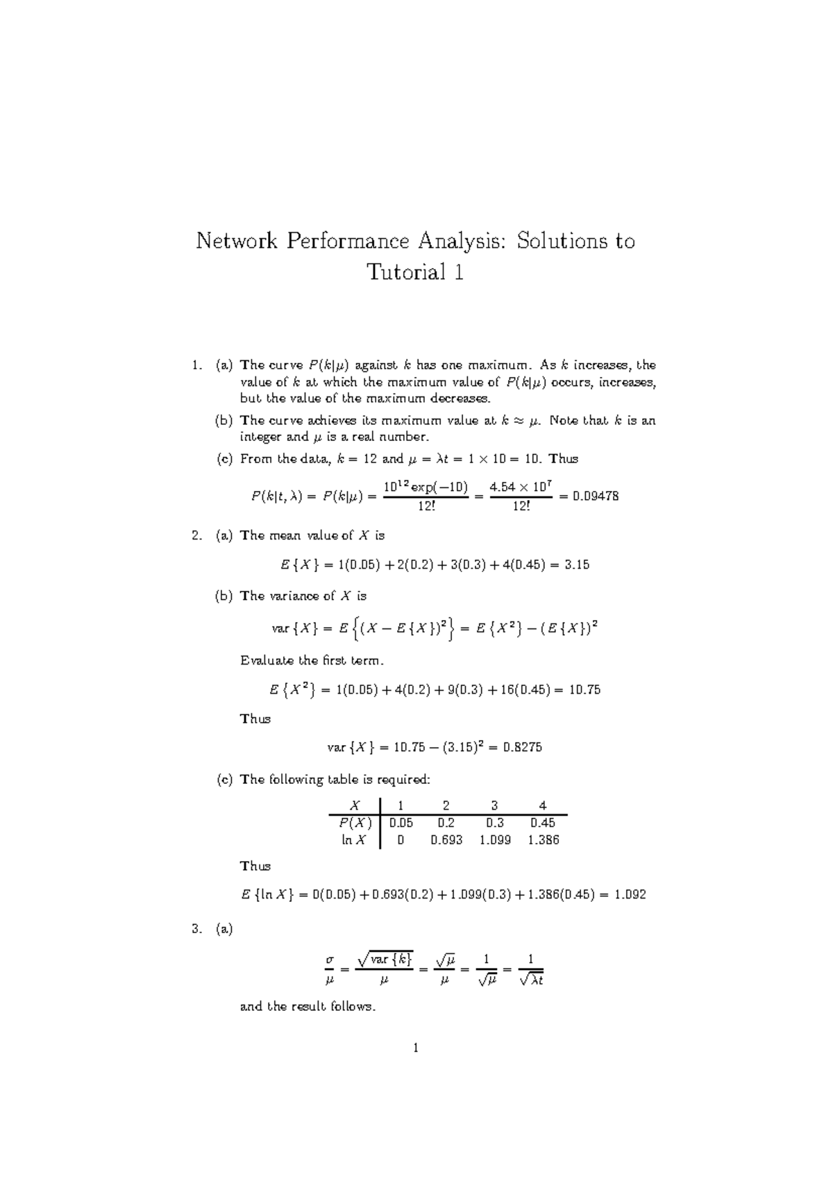 Tutorial One-solution - Network Performance Analysis: Solutions to ...