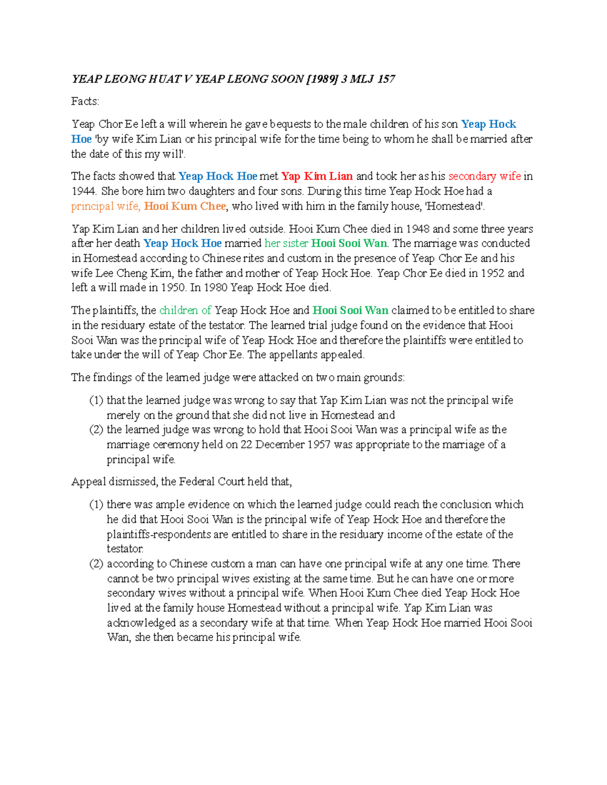 UFL1612 Tutorial 1 2022 - YEAP LEONG HUAT V YEAP LEONG SOON [1989] 3 ...