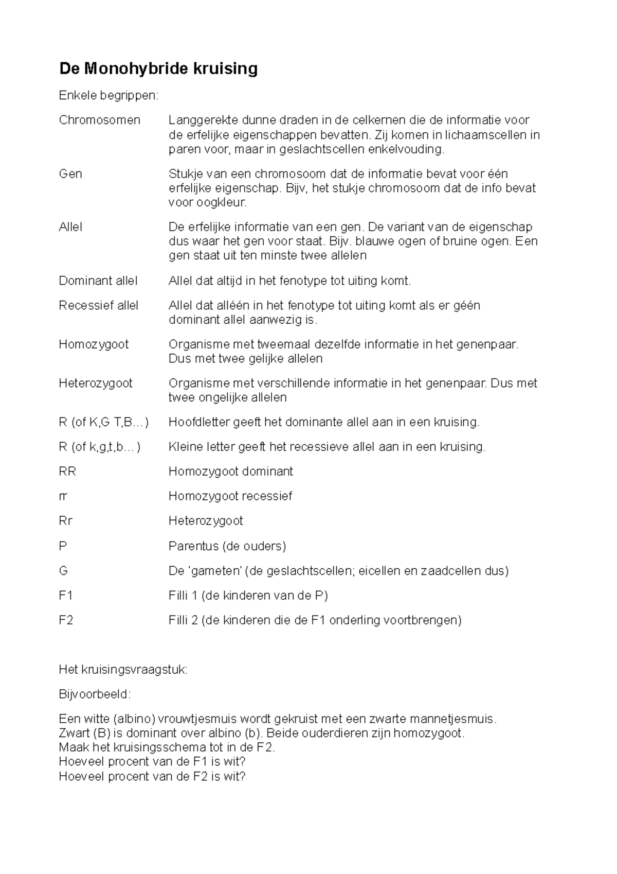 De-Monohybride-kruising - De Monohybride kruising Enkele begrippen ...