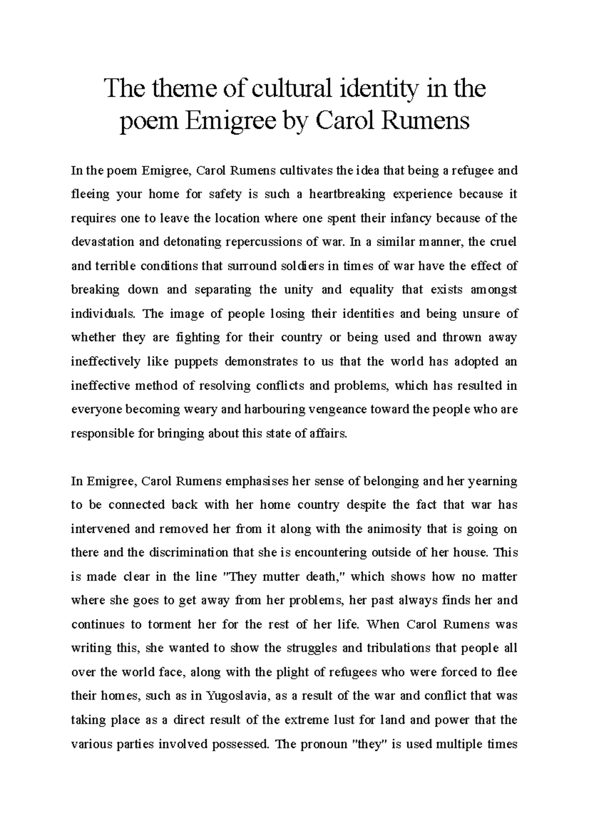 The theme of cultural identity in the poem Emigree by Carol Rumens - In ...