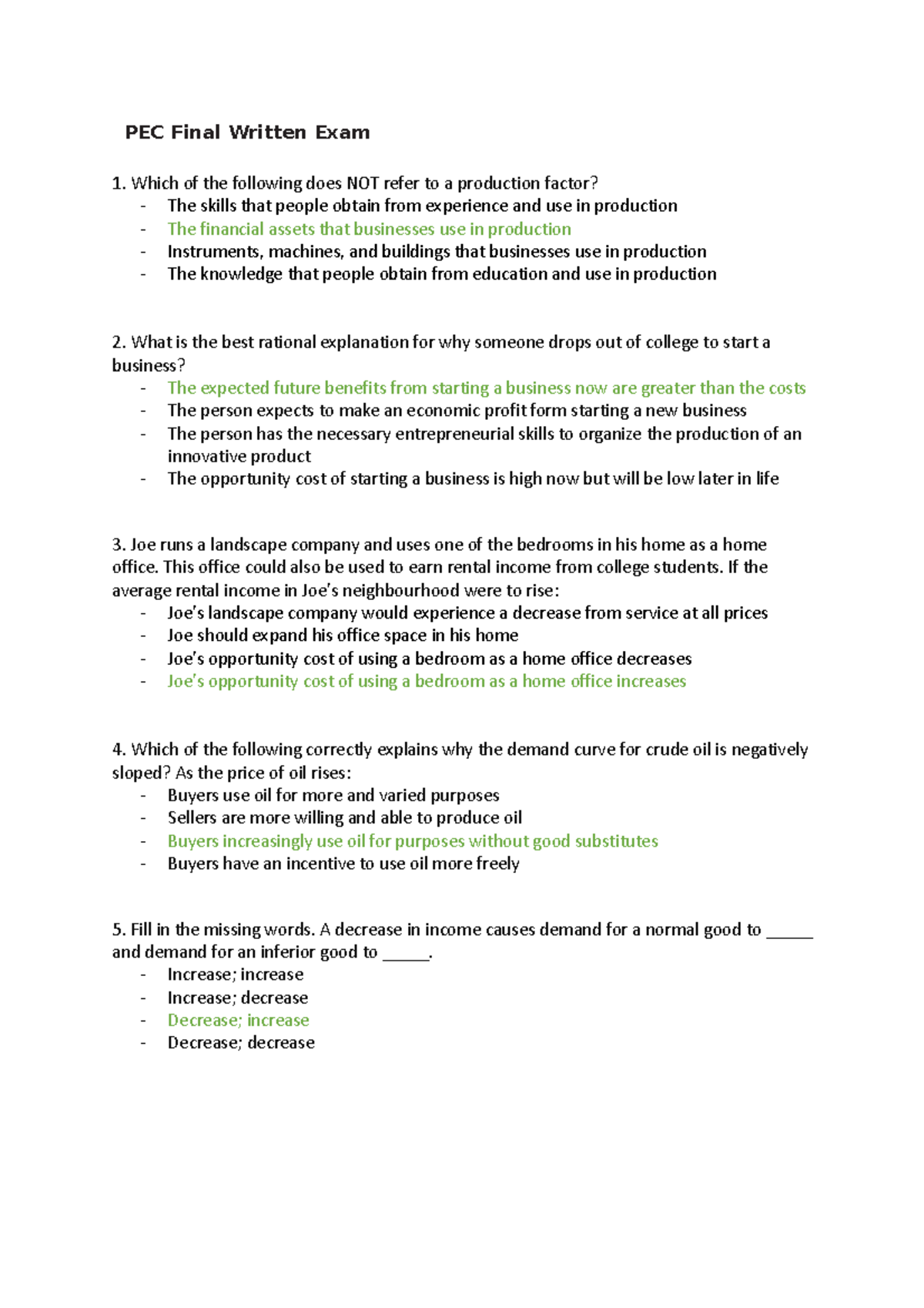 PEC practice exam - PEC Final Written Exam Which of the following does ...
