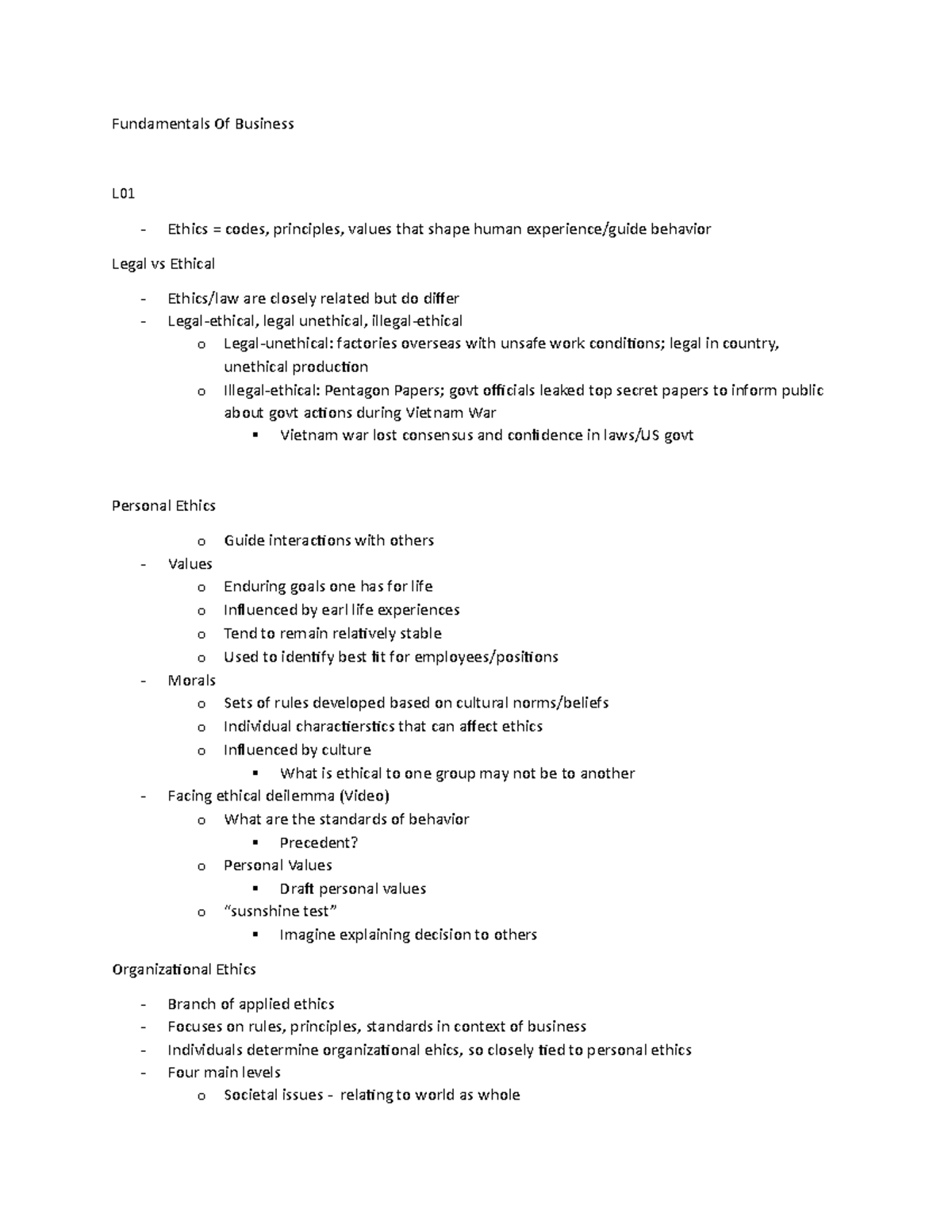 Fundamentals For Success In Business Notes - Fundamentals Of Business L ...