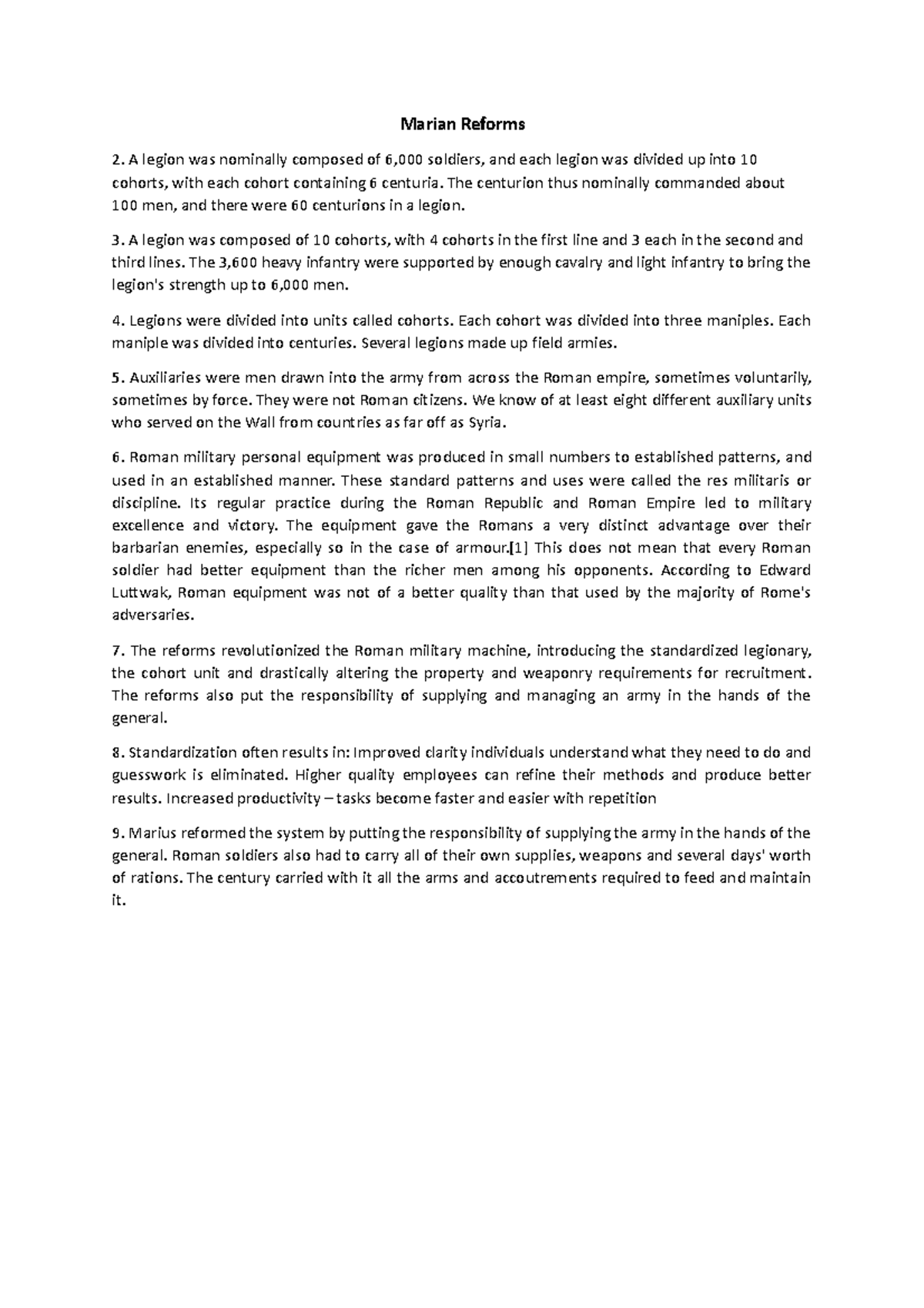 Marian Reforms - ghg - Marian Reforms A legion was nominally composed ...