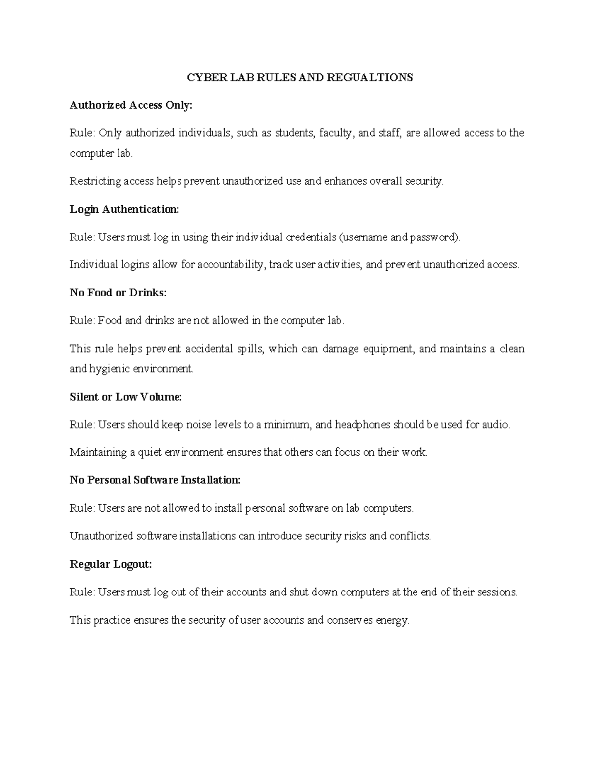 Cyber LAB Rules AND Regualtions - CYBER LAB RULES AND REGUALTIONS ...