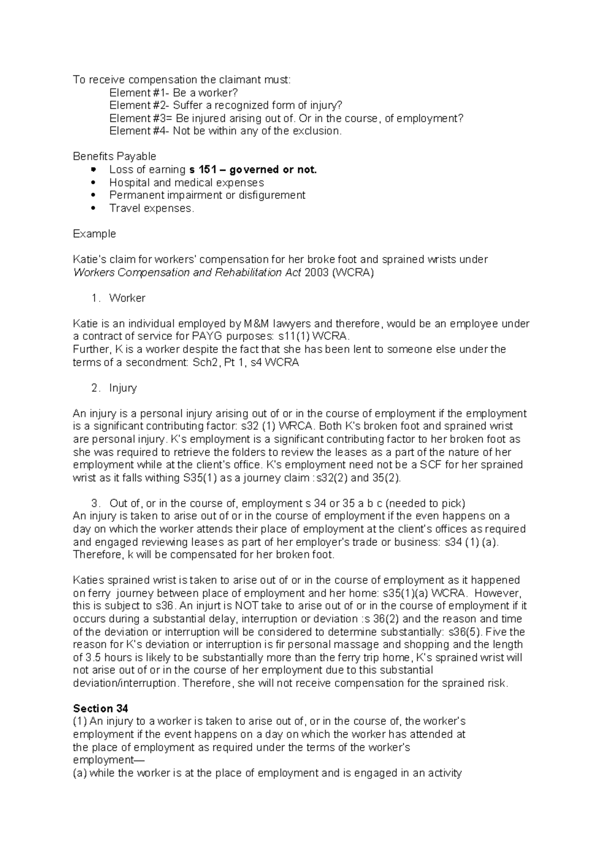 Workers Comp: Statutory - To receive compensation the claimant must ...