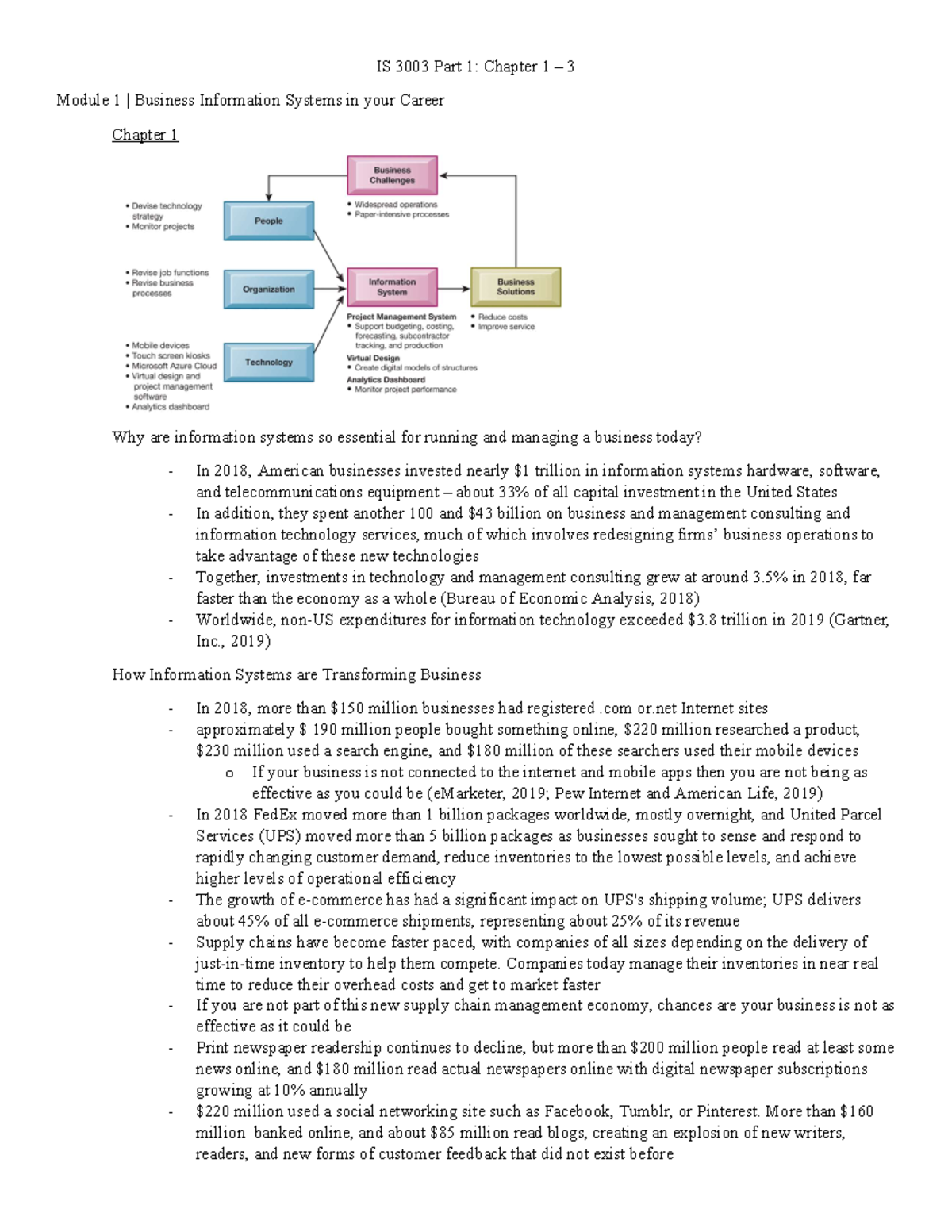 IS 3003 Part 1 Study Guide - IS 3003 Part 1: Chapter 1 – 3 Module 1 ...