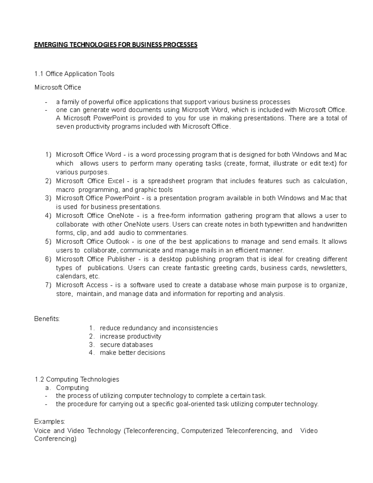 Emerging Technologies FOR Business Processes - EMERGING TECHNOLOGIES ...